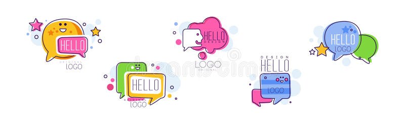 Hello Chat and Talk Original Logo Design Vector Set Stock Vector ...