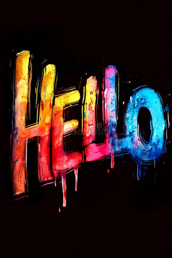 Hello - Colorful Text on Black Background. Generative AI Stock Image ...