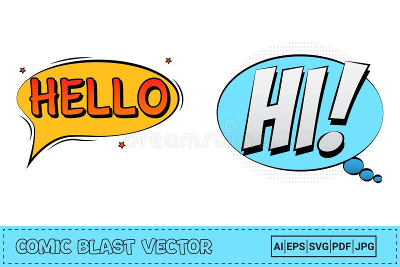Hello Comic Pop-up with Red and Yellow Color. Hi Comic Explosion with ...