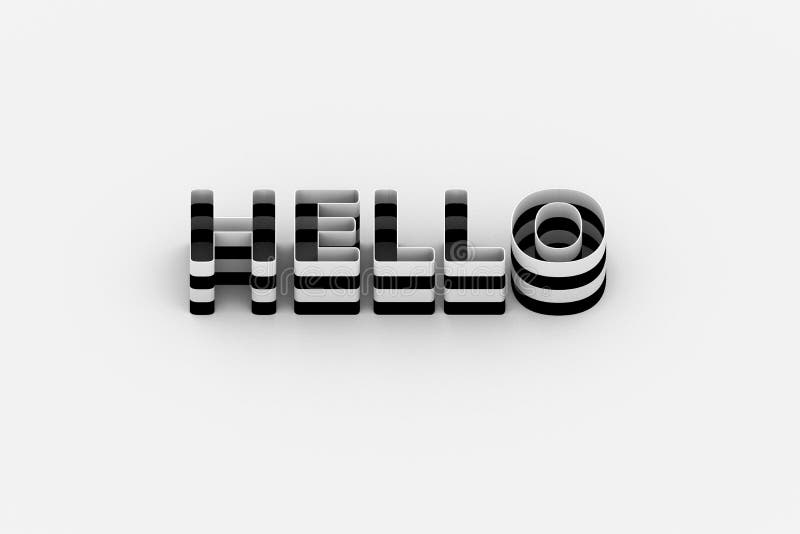 Hello 3D Word in Black and White Stripes with Shadow. 3D Rendering ...
