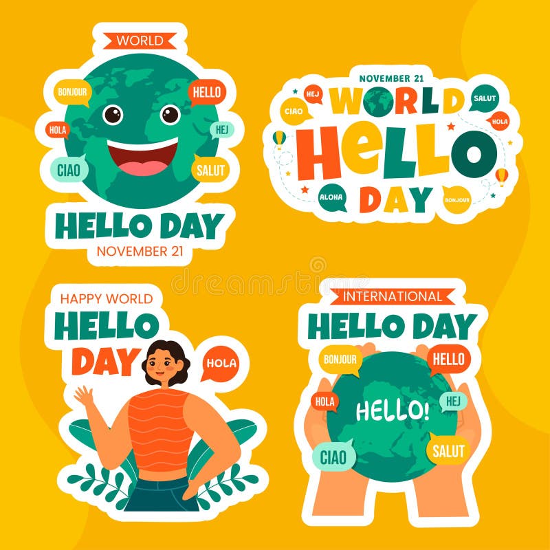 Hello Day Label Flat Cartoon Hand Drawn Templates Background ...