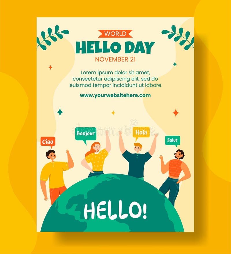 Hello Day Vertical Poster Flat Cartoon Hand Drawn Templates Background ...