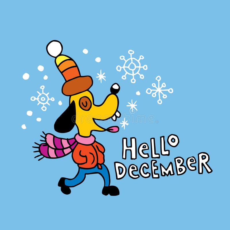 Hello December Sign. Cartoon Style. Hand Drawn Vector Lettering ...