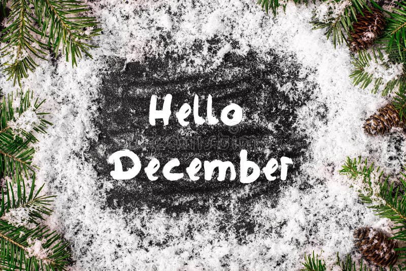HELLO DECEMBER Greeting Card. Concept of the Fall Season Stock Photo ...