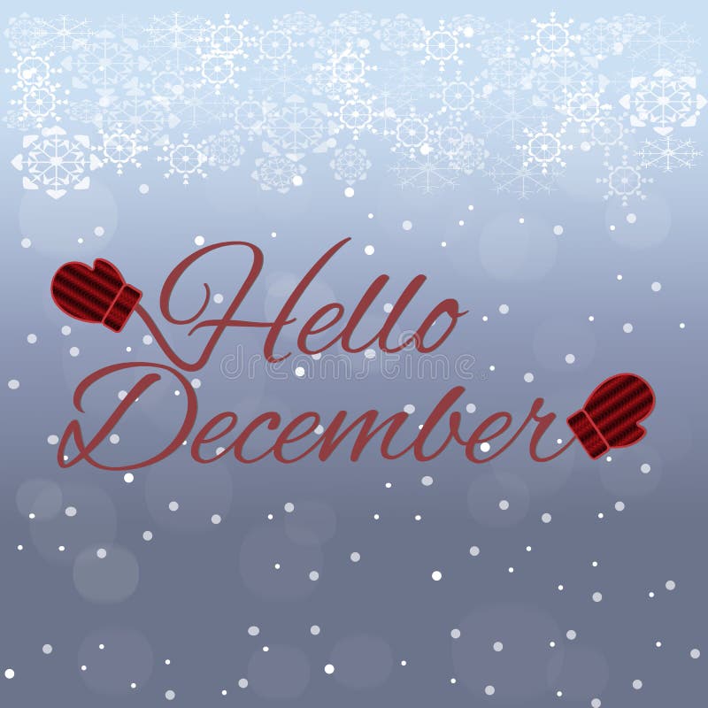 Hello December Lettering On Blue Background Stock Vector - Illustration ...