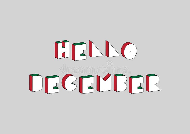 Hello December Text with 3d Isometric Effect on Gray Background Stock ...