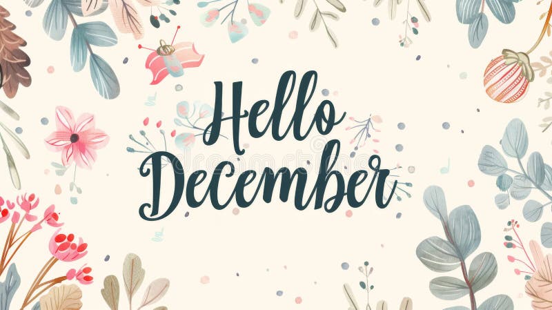 Hello December Text with Festive Decorations, Christmas Concept Stock ...