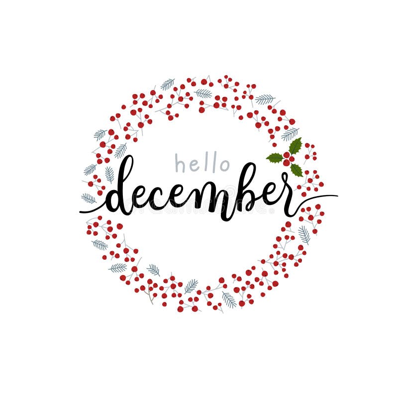 Hello December Sign. Cartoon Style. Hand Drawn Vector Lettering Stock ...