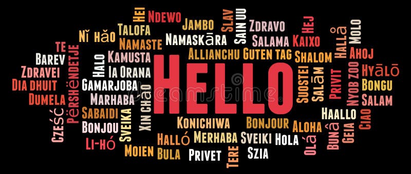 Hello in Different Languages Word Cloud Concept on Black Stock ...