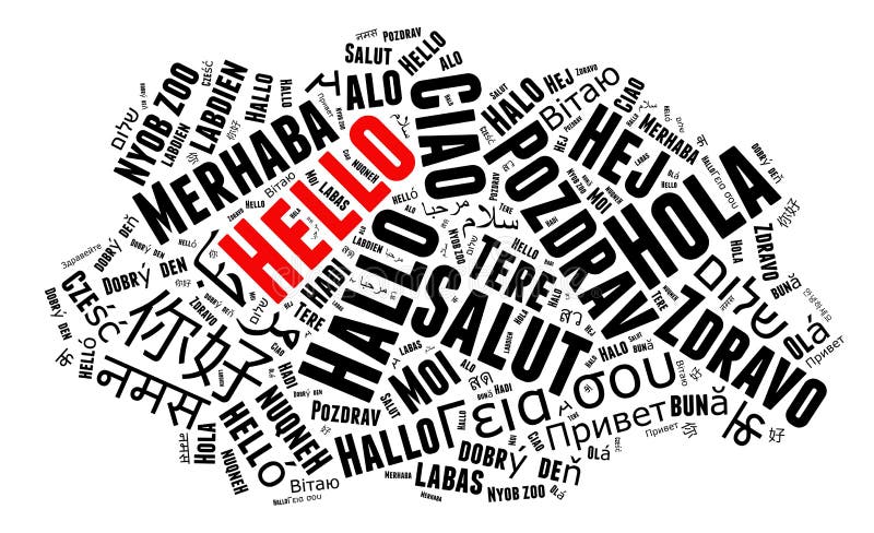Hello in Different Languages Word Cloud Concept Stock Illustration ...