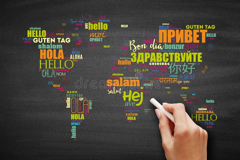 Hello in Different Languages Word Cloud in Shape of World Map, Business ...