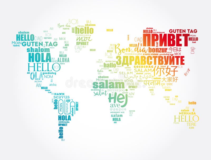 Hello in Different Languages Word Cloud World Map, Business Concept ...