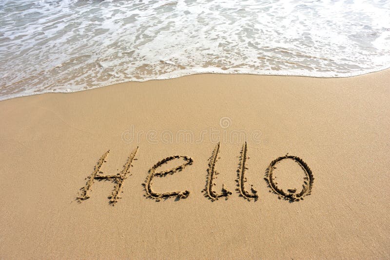 The Word Hello Written in the Sand Stock Image - Image of ocean ...