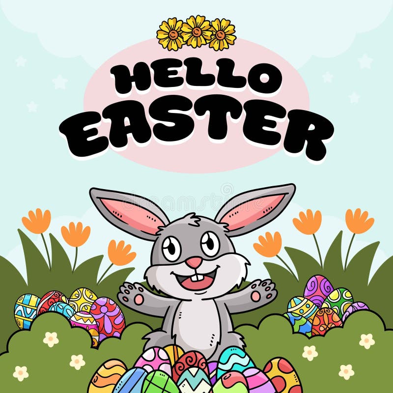 Hello Easter Egg Hunting Poster Square Banner Stock Vector - Illustration of christians ...