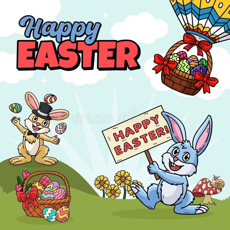 Hello Easter Egg Hunting Poster Square Banner Stock Illustration - Illustration of graphic ...