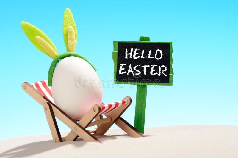 Hello Easter and Egg on Sun Lounger Stock Image - Image of coast, relax ...