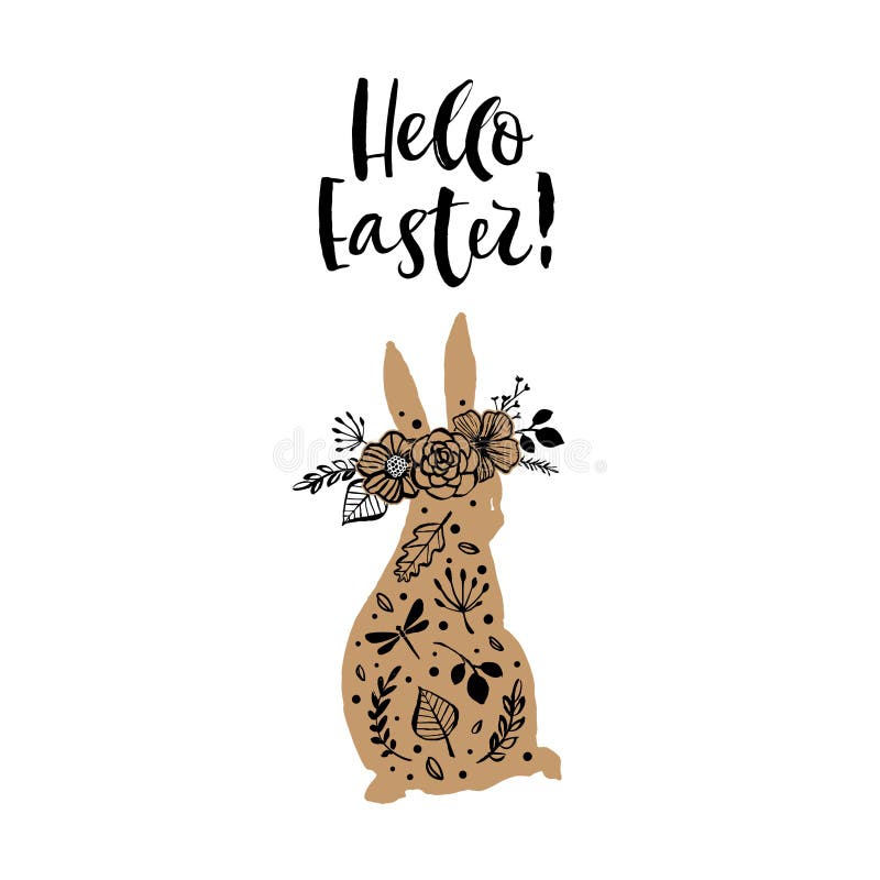 Hello Love Greeting Card with Lettering and Flower Wreath. Stock Vector ...