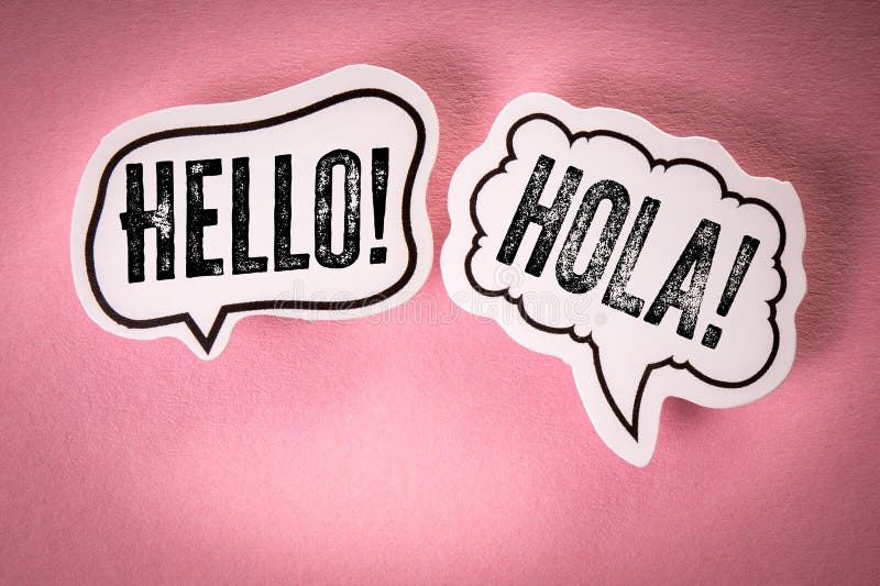 Hello. English and Spanish stock image. Image of global - 383355075