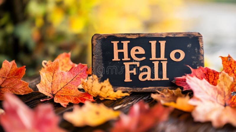 Hello Fall - Autumn Greeting with Pumpkins and Leaves Stock ...