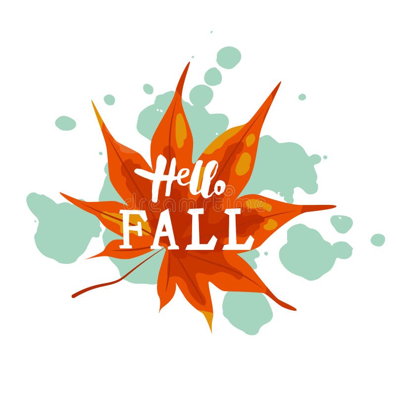 Hello Fall Banner with Maple Autumn Leaf Stock Vector - Illustration of ...