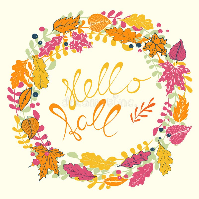 Hello Fall hand lettering stock vector. Illustration of banner - 77024432