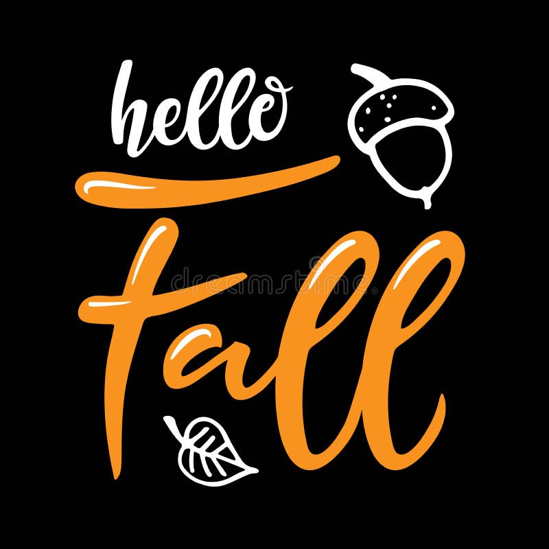 Hello Fall Text. Hand Written Lettering on Blue Background. Vector ...