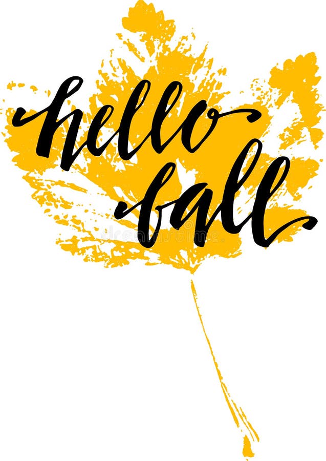 Hello Fall, Hand Written Lettering on Silhouette of Print of Maple Leaf ...