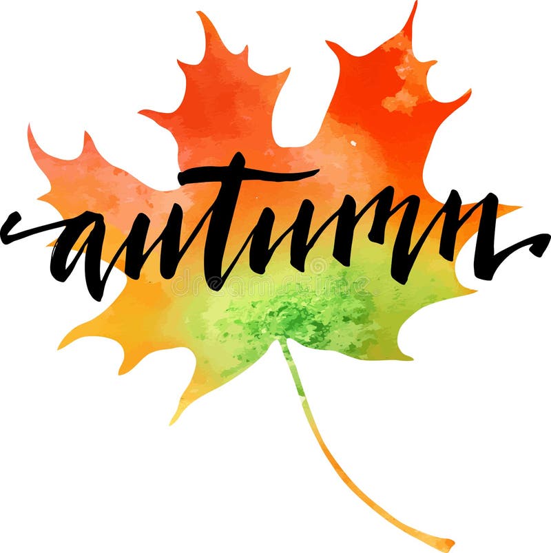 Hello Fall, Hand Written Lettering on Silhouette of Print of Maple Leaf ...