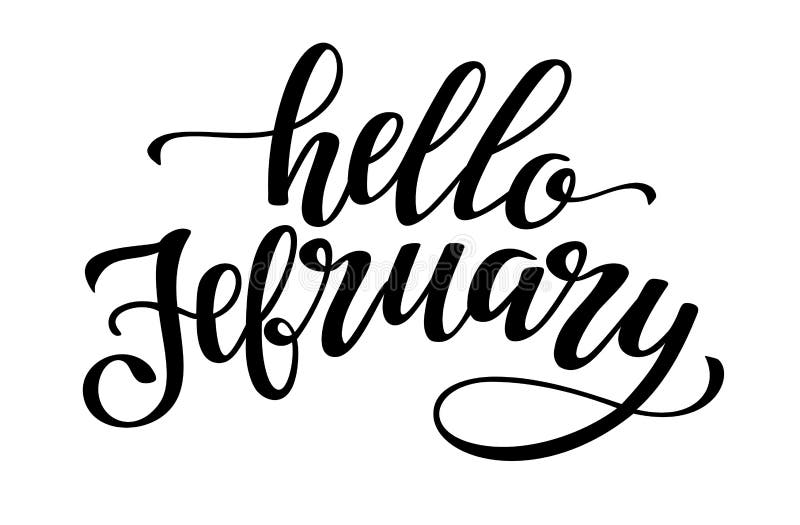 Hello February Black Lettering Inscription. Vector Illustration Stock ...