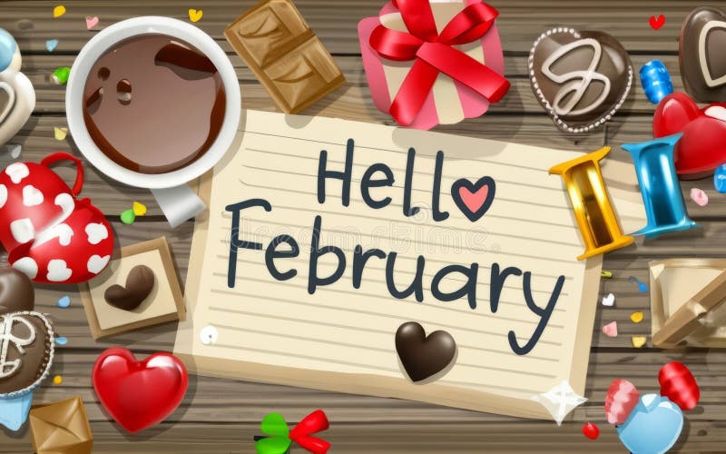 Hello February Greeting Card Stock Illustration - Illustration of ...