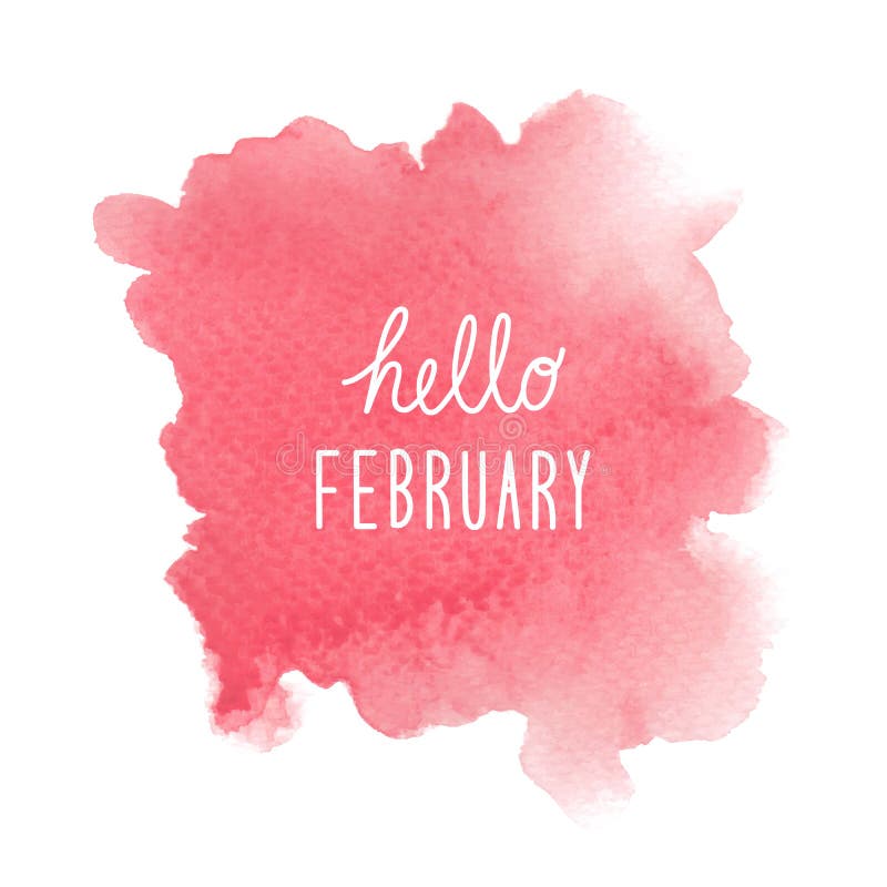 Hello February Greeting with Red Watercolor Background Stock ...