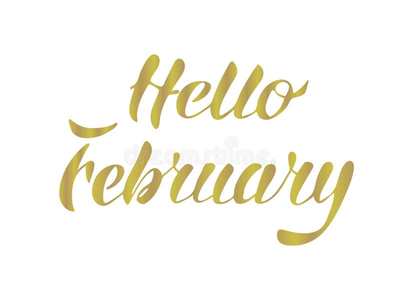 Hello February Lettering Gold Effect Stock Vector - Illustration of ...