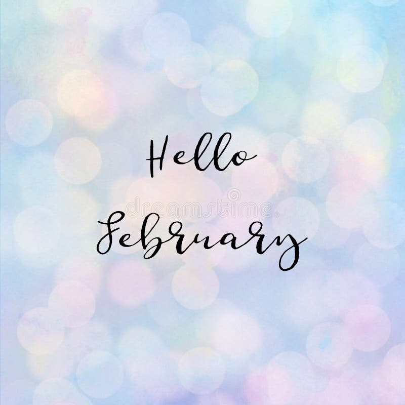 Hello February Text on Blue and Purple Watercolor Background Stock ...