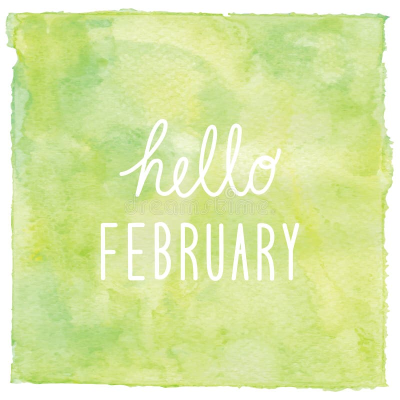 Hello February Text on Blue and Purple Watercolor Background Stock ...