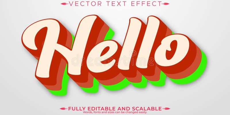 Hello Font Text Effect, Editable Vintage and Retro Text Style Stock ...