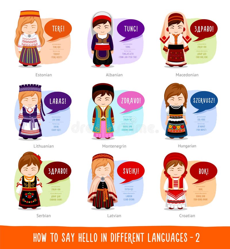 Girls Saying Hello in Foreign Languages. Stock Vector - Illustration of ...