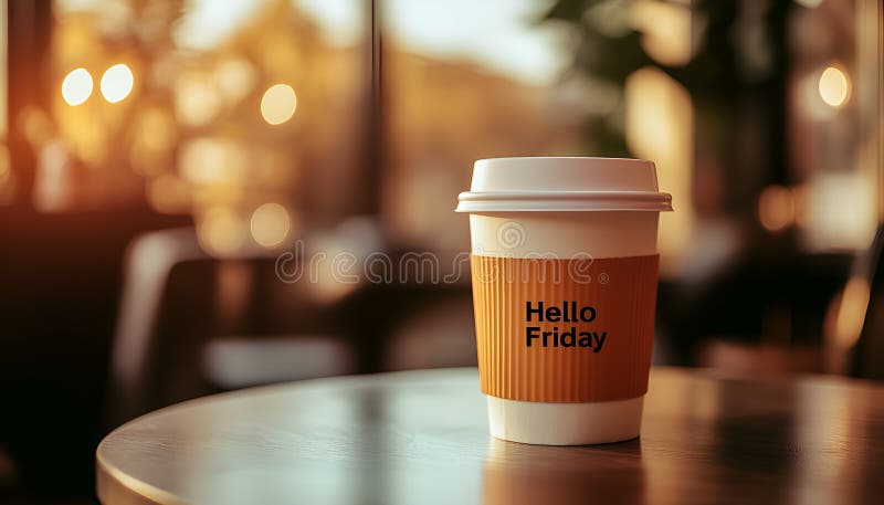 Hello Friday Coffee Cup AI Generated. Hello Friday Coffee Cup Stand on ...