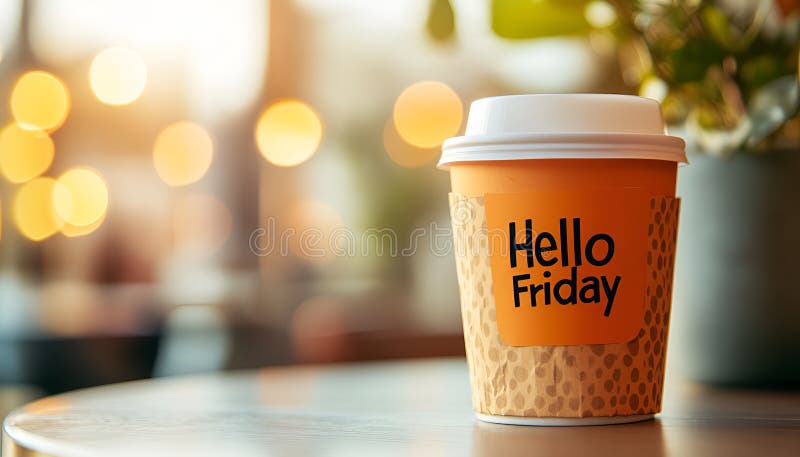 Hello Friday Coffee Cup AI Generated. Hello Friday Coffee Cup Stand on ...