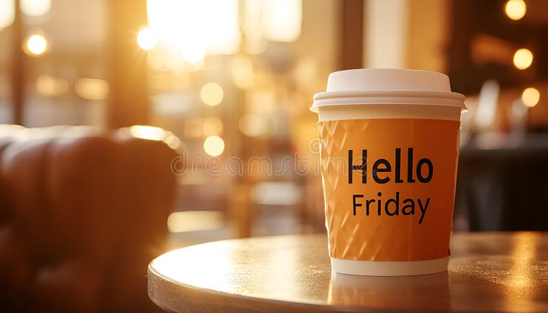 Hello Friday Coffee Cup AI Generated. Hello Friday Coffee Cup Stand on ...