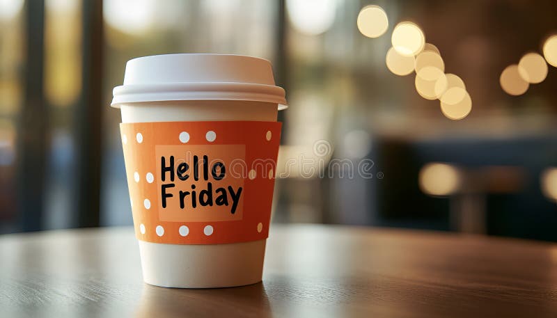Hello Friday Coffee Cup AI Generated. Hello Friday Coffee Cup Stand on ...