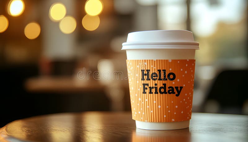 Hello Friday Coffee Cup AI Generated. Hello Friday Coffee Cup Stand on ...