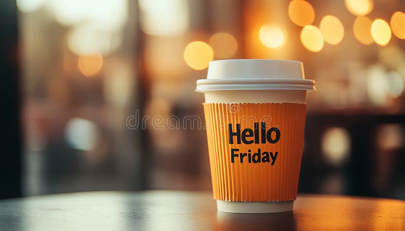 Hello Friday Coffee Cup AI Generated. Hello Friday Coffee Cup Stand on ...
