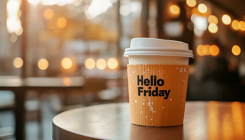 Hello Friday Coffee Cup AI Generated. Hello Friday Coffee Cup Stand on ...