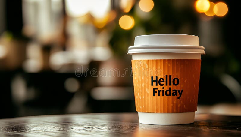 Hello Friday Coffee Cup AI Generated. Hello Friday Coffee Cup Stand on ...