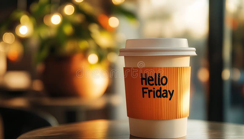 Hello Friday Coffee Cup AI Generated. Hello Friday Coffee Cup Stand on ...