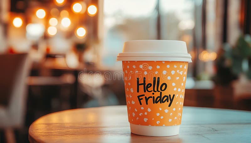 Hello Friday Coffee Cup AI Generated. Hello Friday Coffee Cup Stand on ...