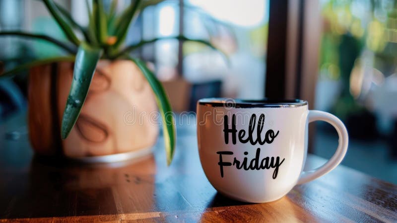 Hello Friday Coffee Cup AI Generated Stock Image - Image of greeting ...