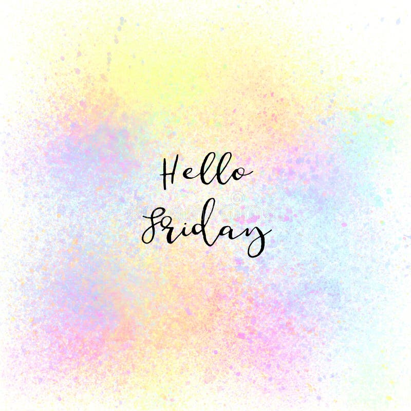 Hello Friday Text on Blue Watercolor Background Stock Illustration ...