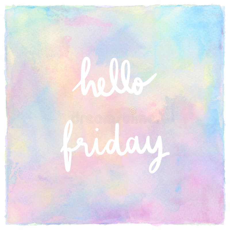 Hello Friday Text on Blue Watercolor Background Stock Illustration ...