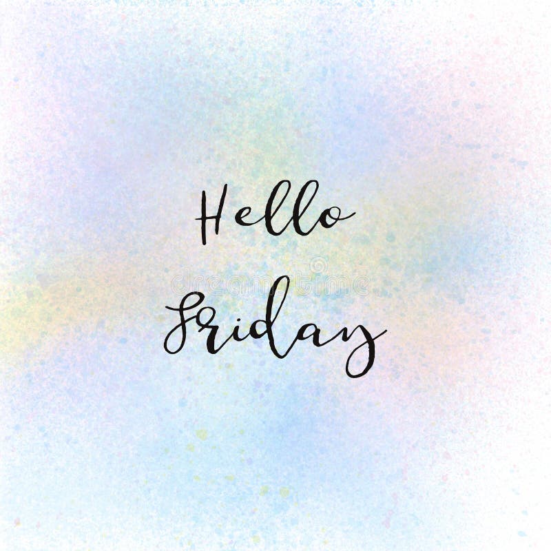 Hello Friday Text on Blue Watercolor Background Stock Illustration ...